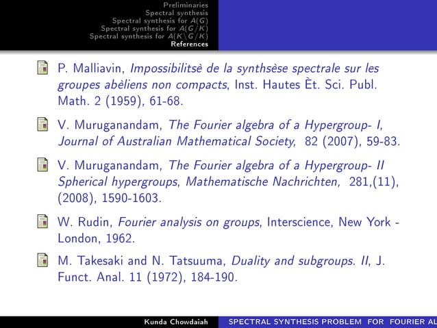 SPECTRAL SYNTHESIS PROBLEM FOR FOURIER ALGEBRAS | PPT