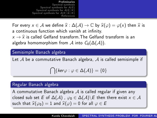 SPECTRAL SYNTHESIS PROBLEM FOR FOURIER ALGEBRAS | PPT