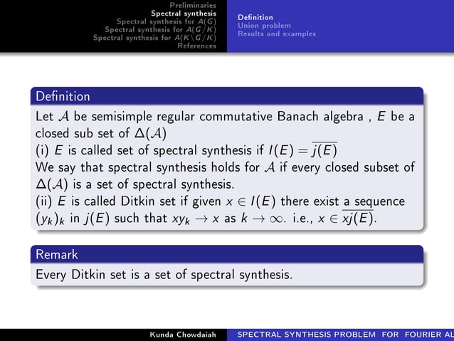 SPECTRAL SYNTHESIS PROBLEM FOR FOURIER ALGEBRAS | PPT