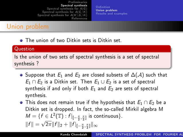 SPECTRAL SYNTHESIS PROBLEM FOR FOURIER ALGEBRAS | PPT
