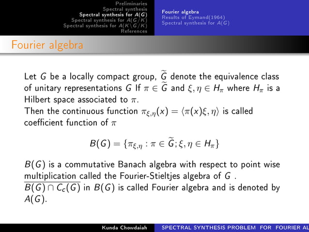 SPECTRAL SYNTHESIS PROBLEM FOR FOURIER ALGEBRAS | PPT