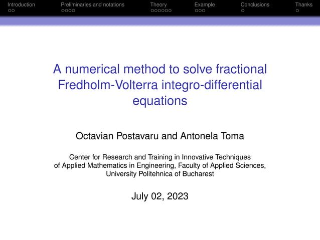 A numerical method to solve fractional Fredholm-Volterra integro-differential equations | PPT