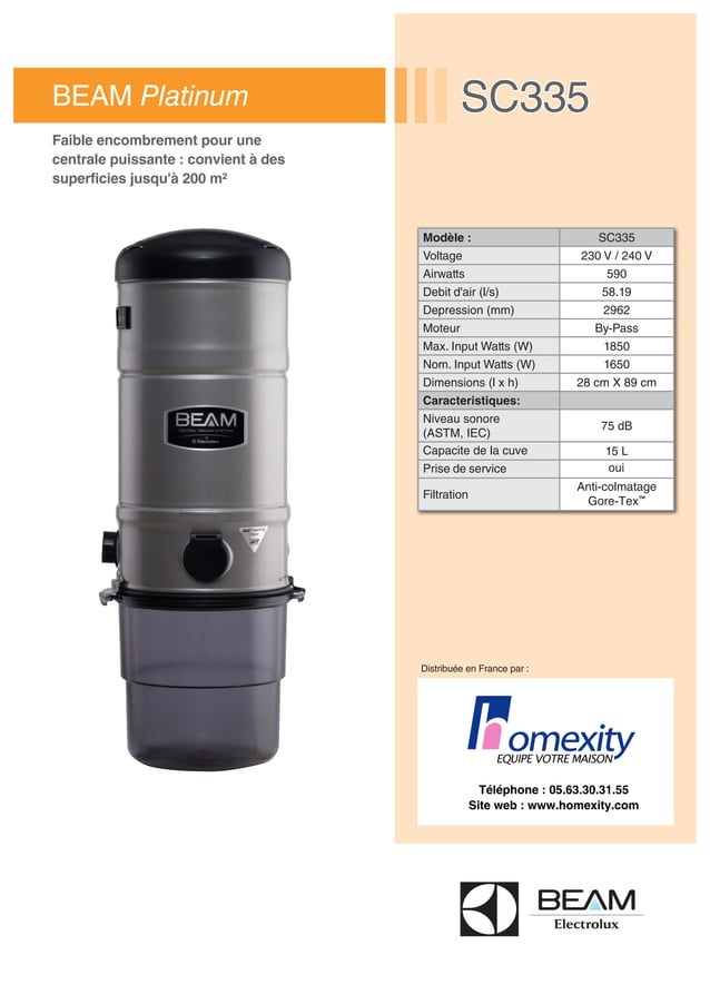 Fiche Produit Beam Electrolux SC335 | PDF