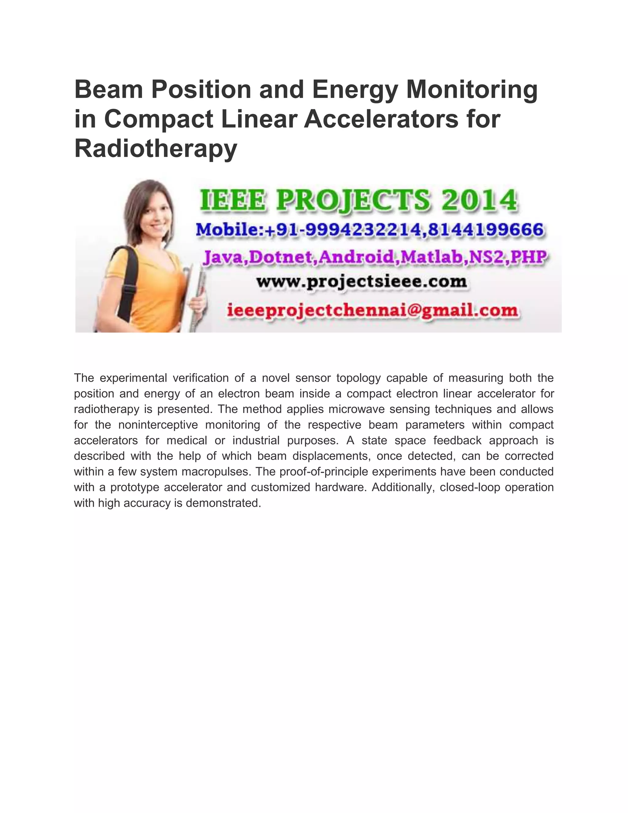 Beam position and energy monitoring in compact linear accelerators for ...