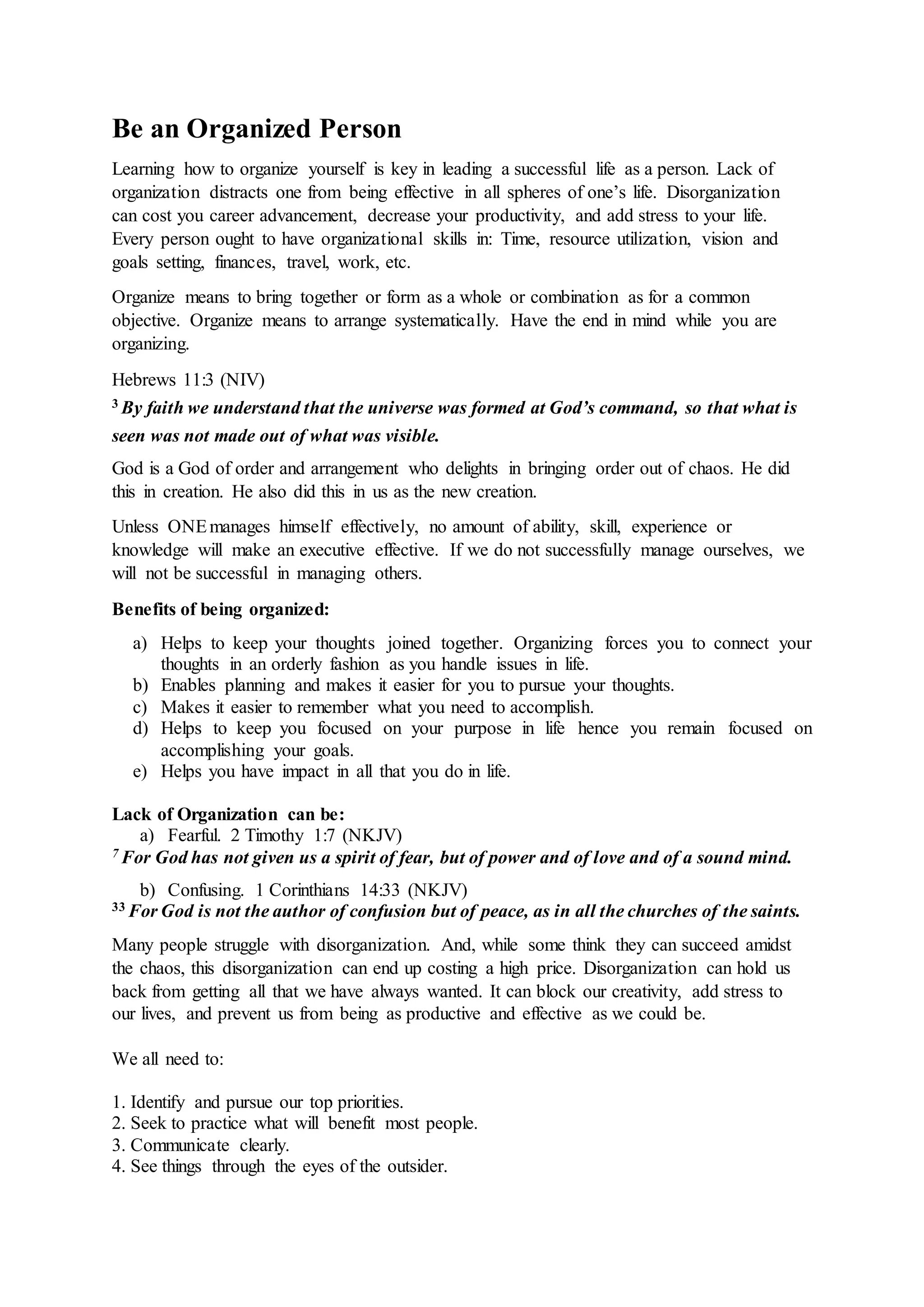 Be an Organized Person | DOCX