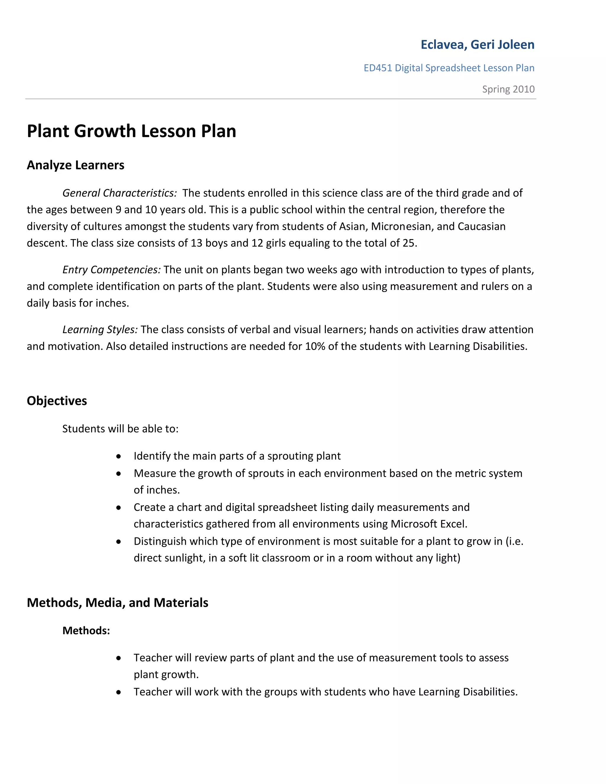 Plant Growth Lesson Plan | DOCX | Gardening | Home & Garden