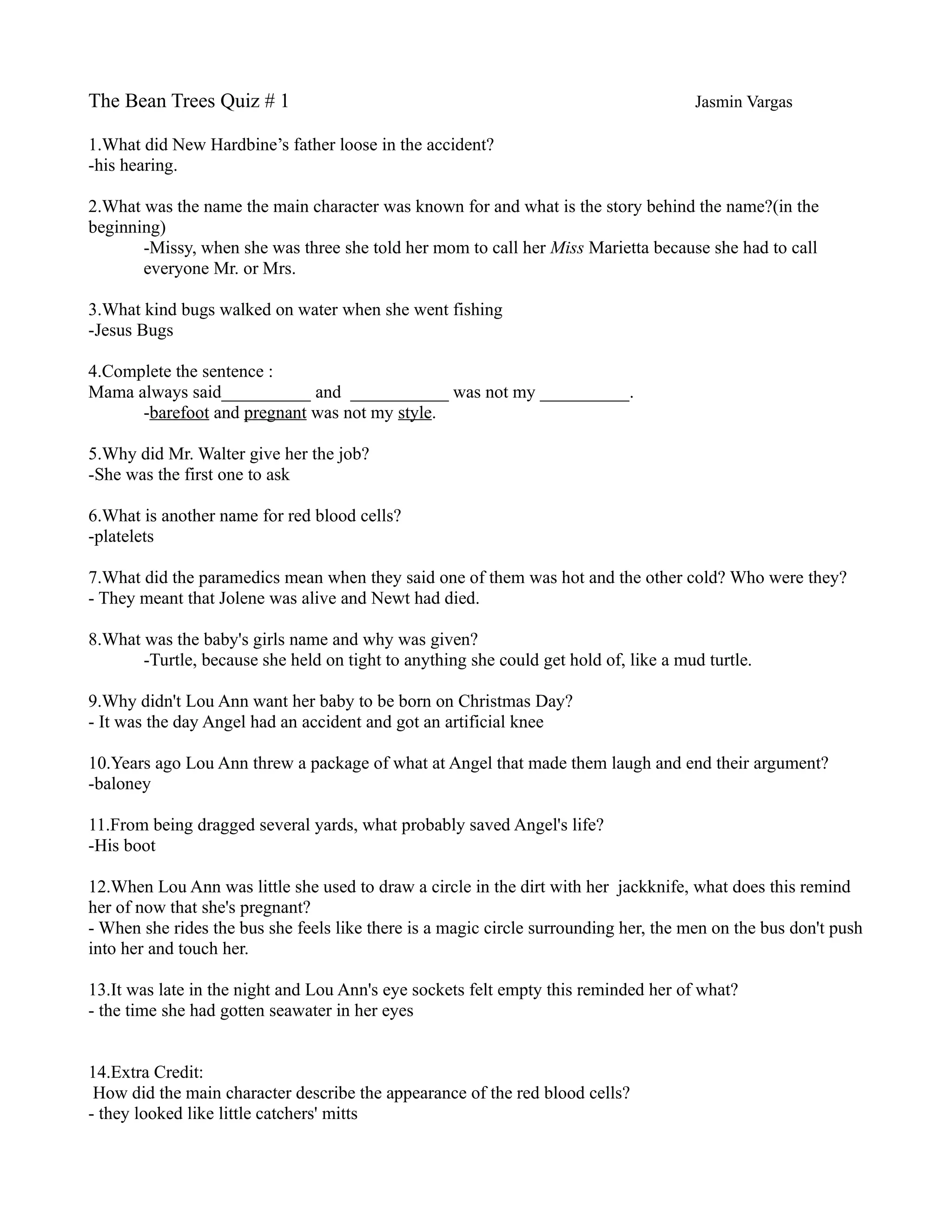 Bean trees quiz #1 | PDF