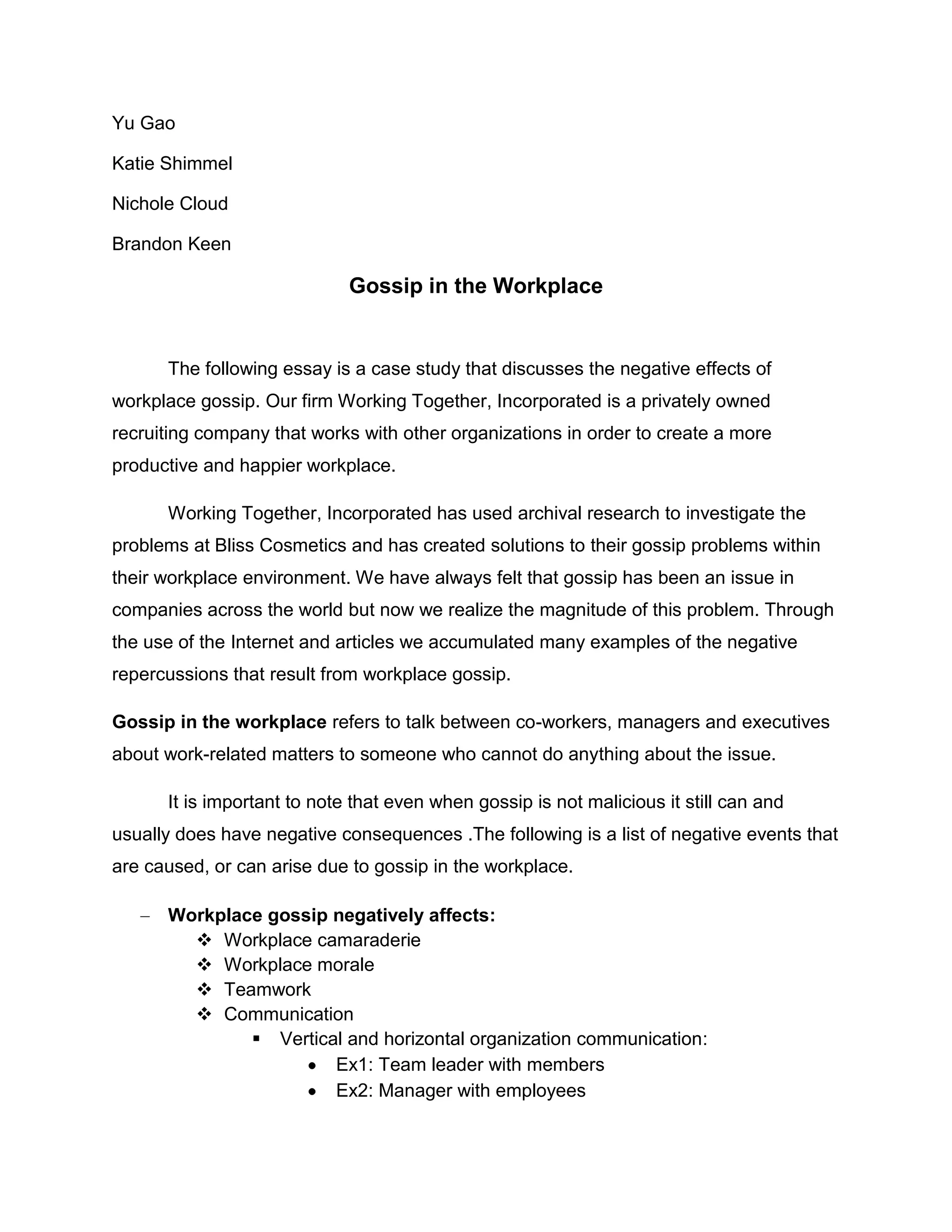 Workplace Gossip | DOCX