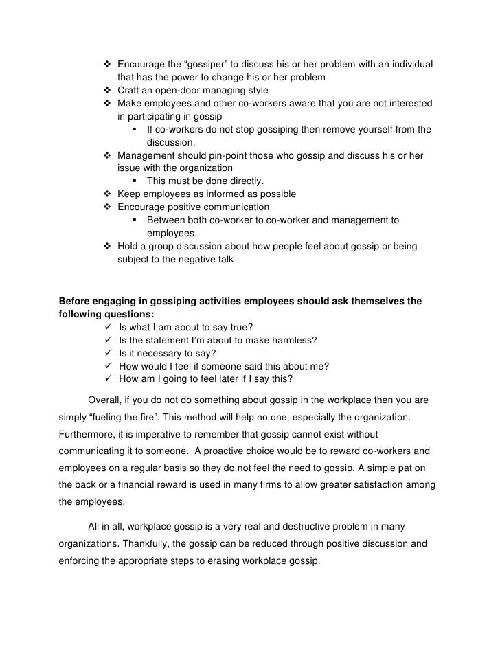 Workplace Gossip Workplace Gossip