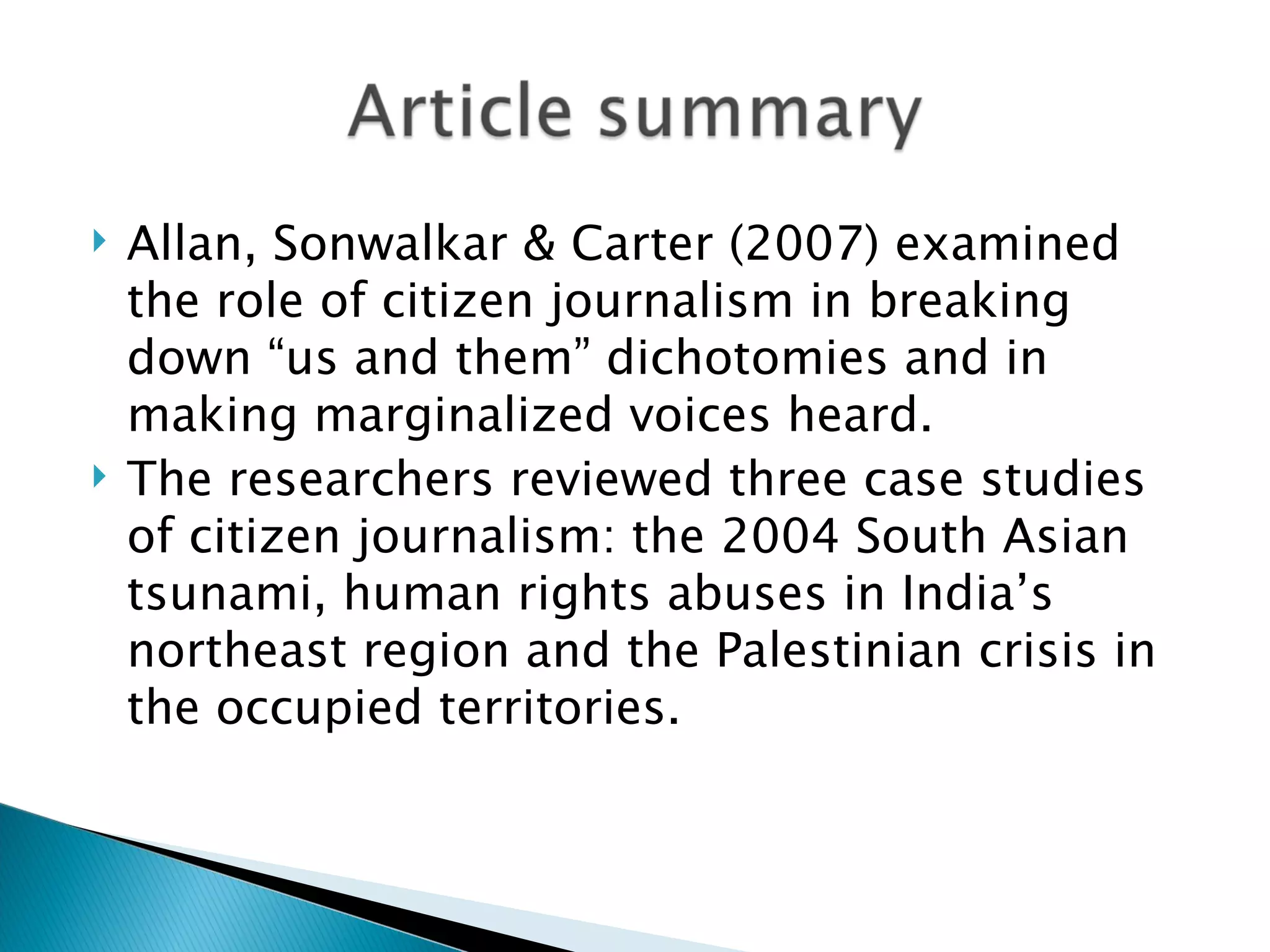 "Bearing Witness: Citizen Journalism And Human Rights Issues" | PPT
