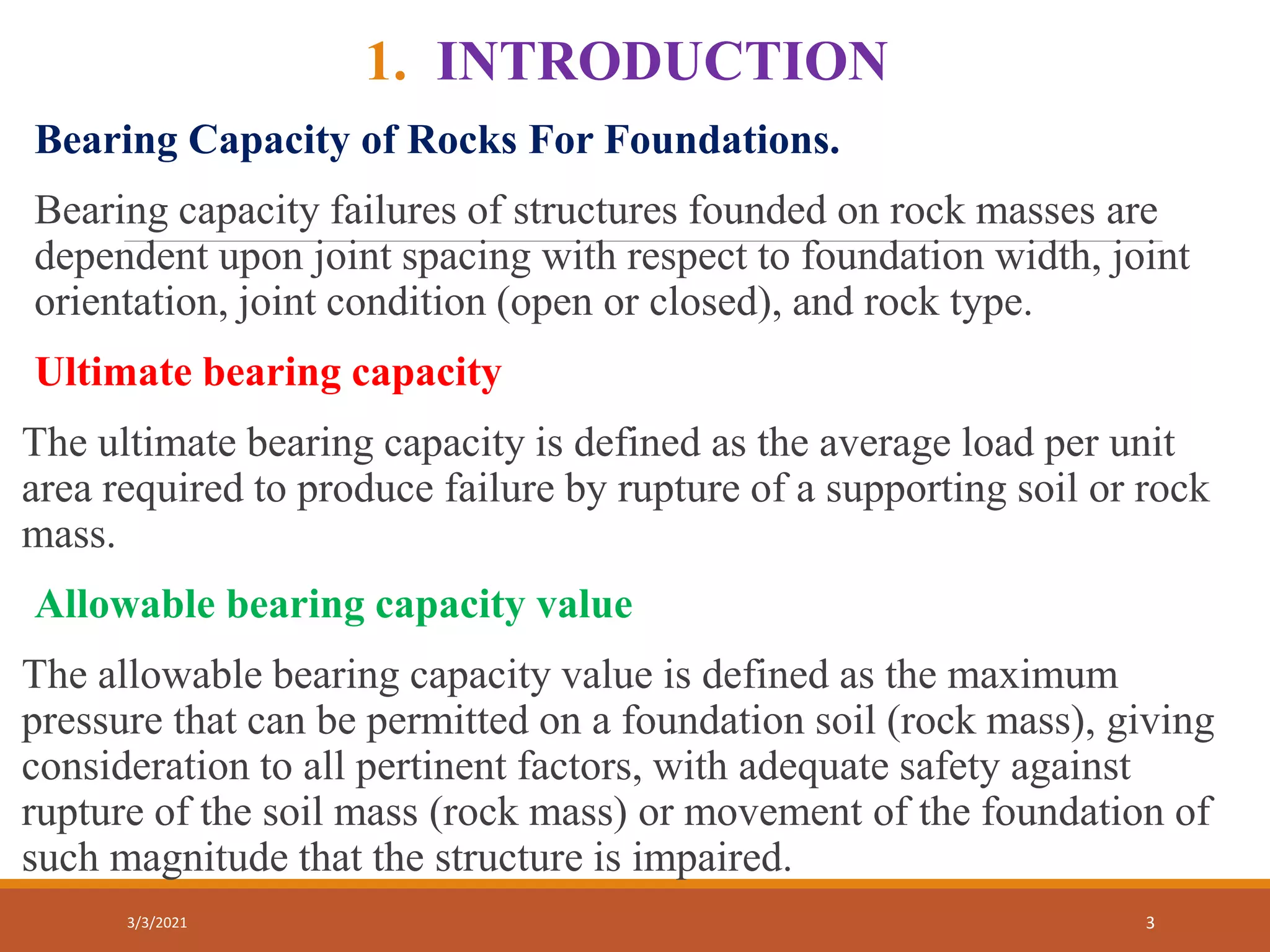 Bearing capacity estimation rocks for foundation | PPTX