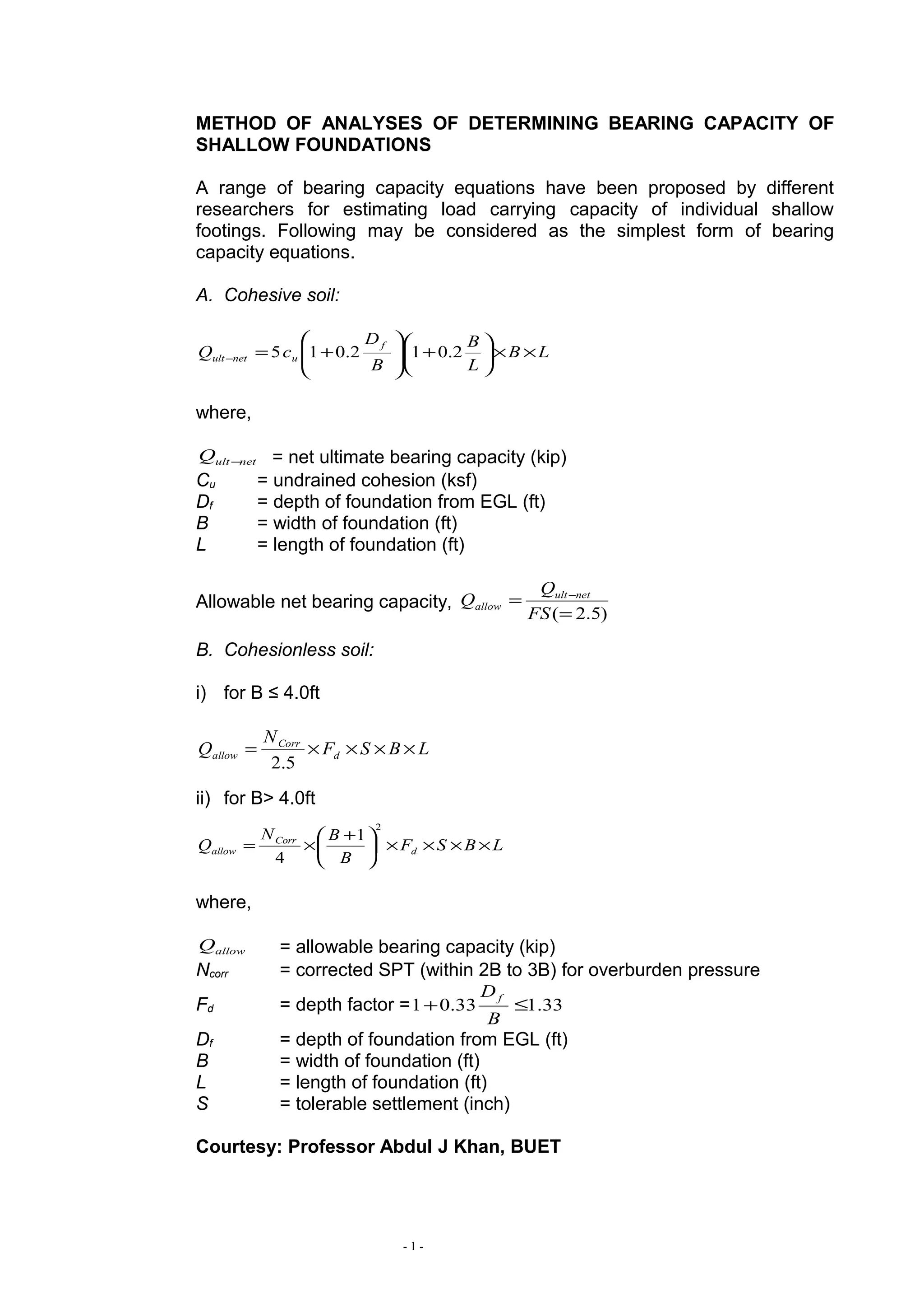 Bearing capaciy equations | DOC