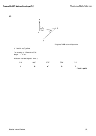 Edexcel GCSE Maths Bearings Practice and Internal Review Questions | PDF