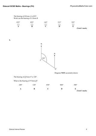 Edexcel GCSE Maths Bearings Practice and Internal Review Questions | PDF