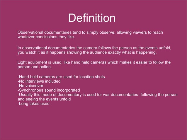 observational documentaries powerpoint | PPT | Cameras and Camcorders ...