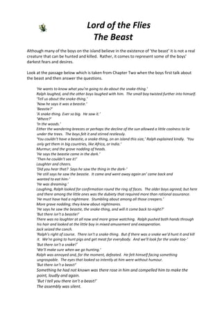 Lord Of The Flies Symbolism Chart Answers