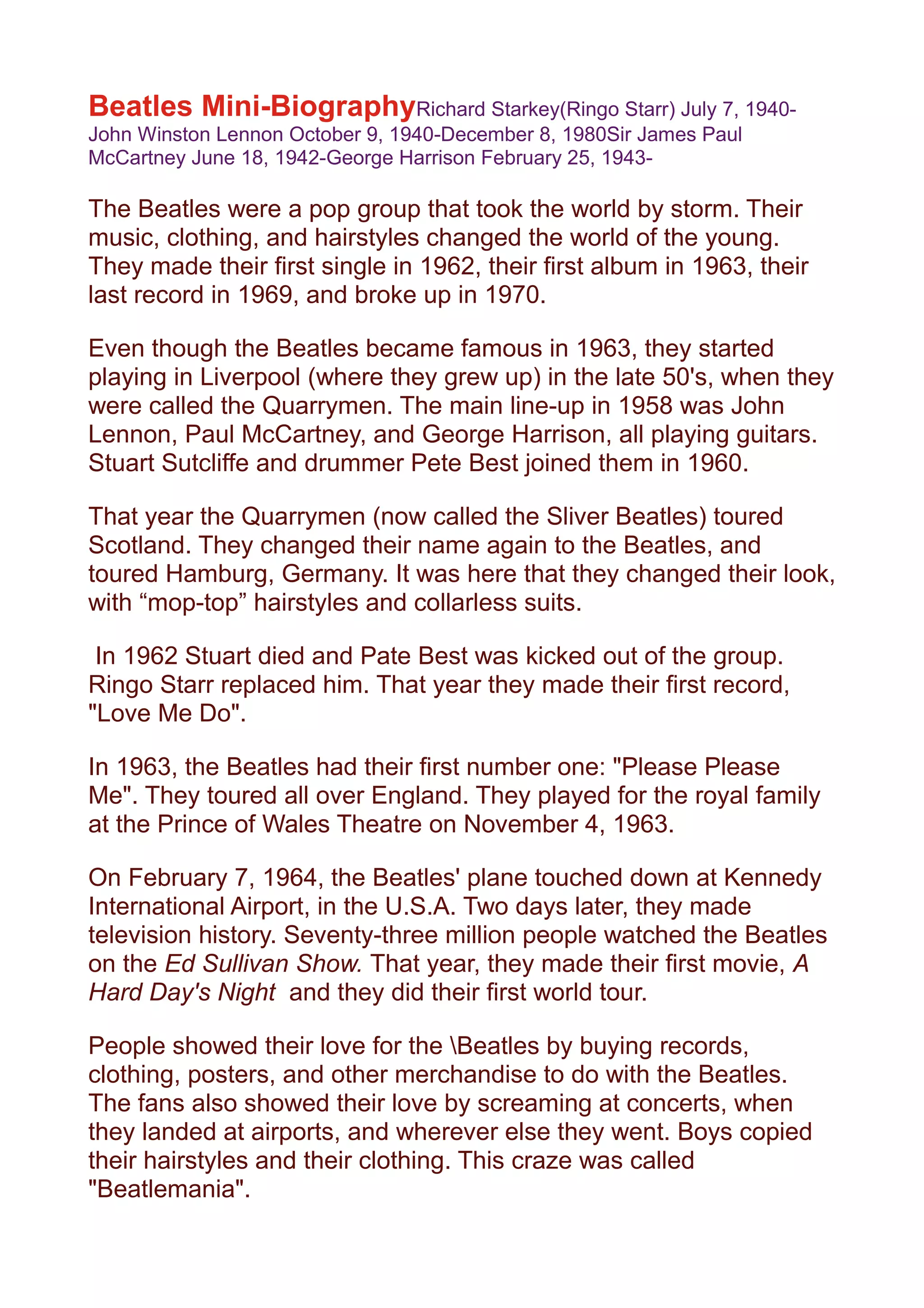 Beatles biography | ODT