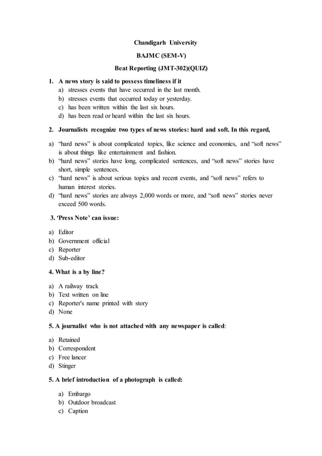 Beat reporting quiz | PDF