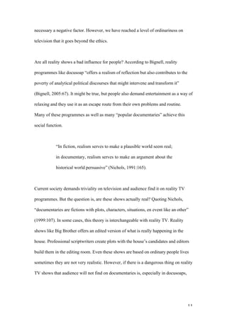 Documentary and Reality TV - Essay | PDF