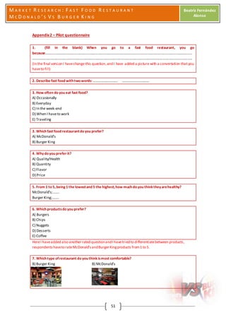 Market Research Questionnaire For A Restaurant