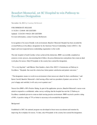 Beaufort Memorial, 1st SC Hospital to win Pathway to Excellence ...