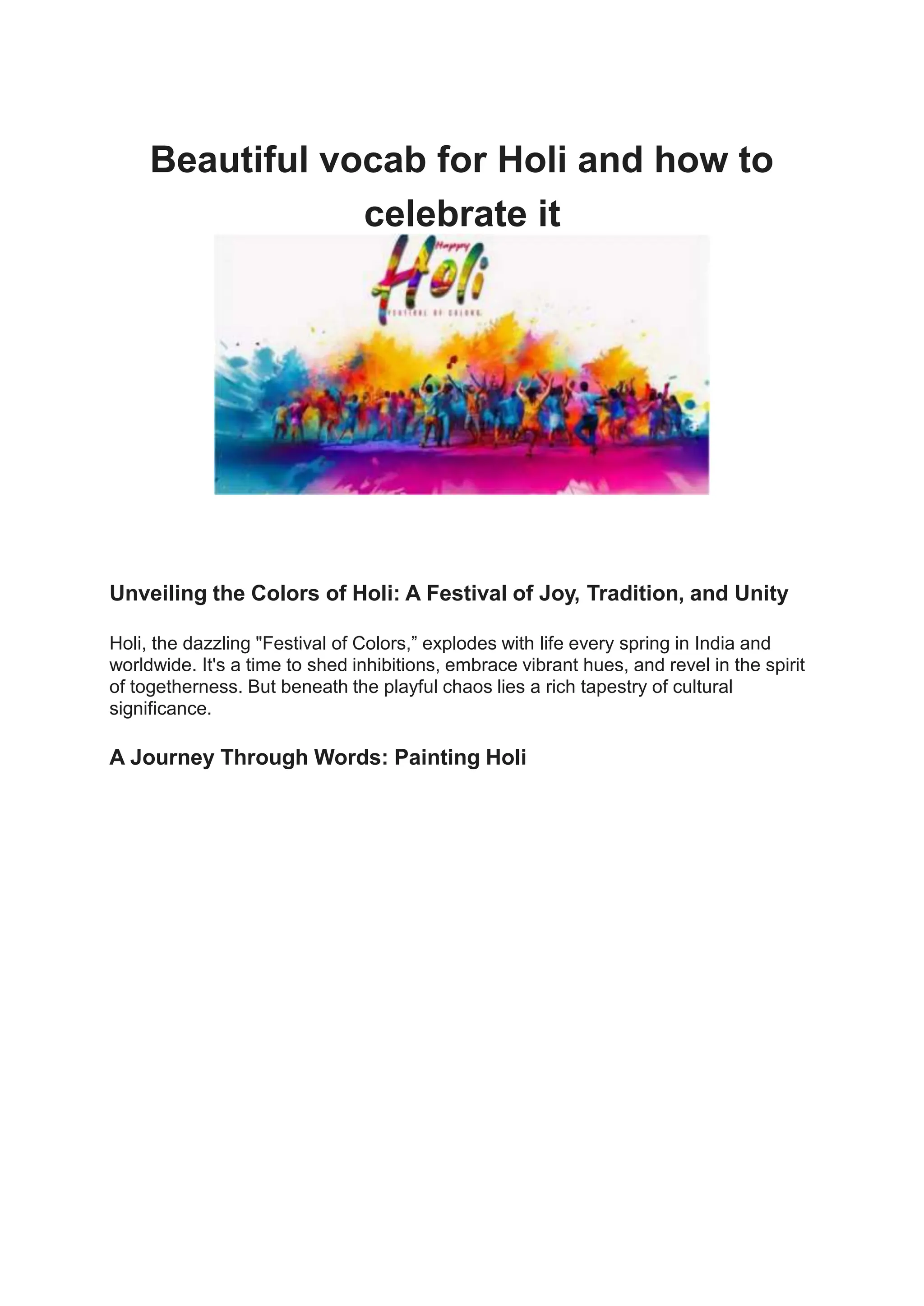 Beautiful-vocab-for-Holi-and-how-to-celebrate-it | PPT