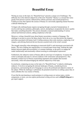 Beautiful Essay. Sussex County Community College | PDF