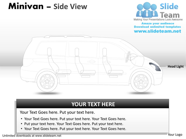 Beautifully designed blue minivan side view power point slides and ppt ...