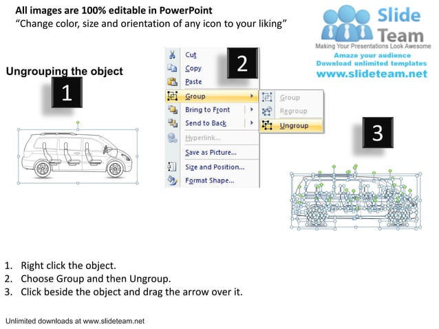 Beautifully designed blue minivan side view power point slides and ppt ...