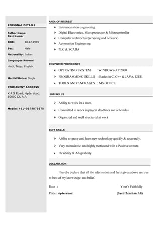 Beautiful resume format in word(1) | DOC