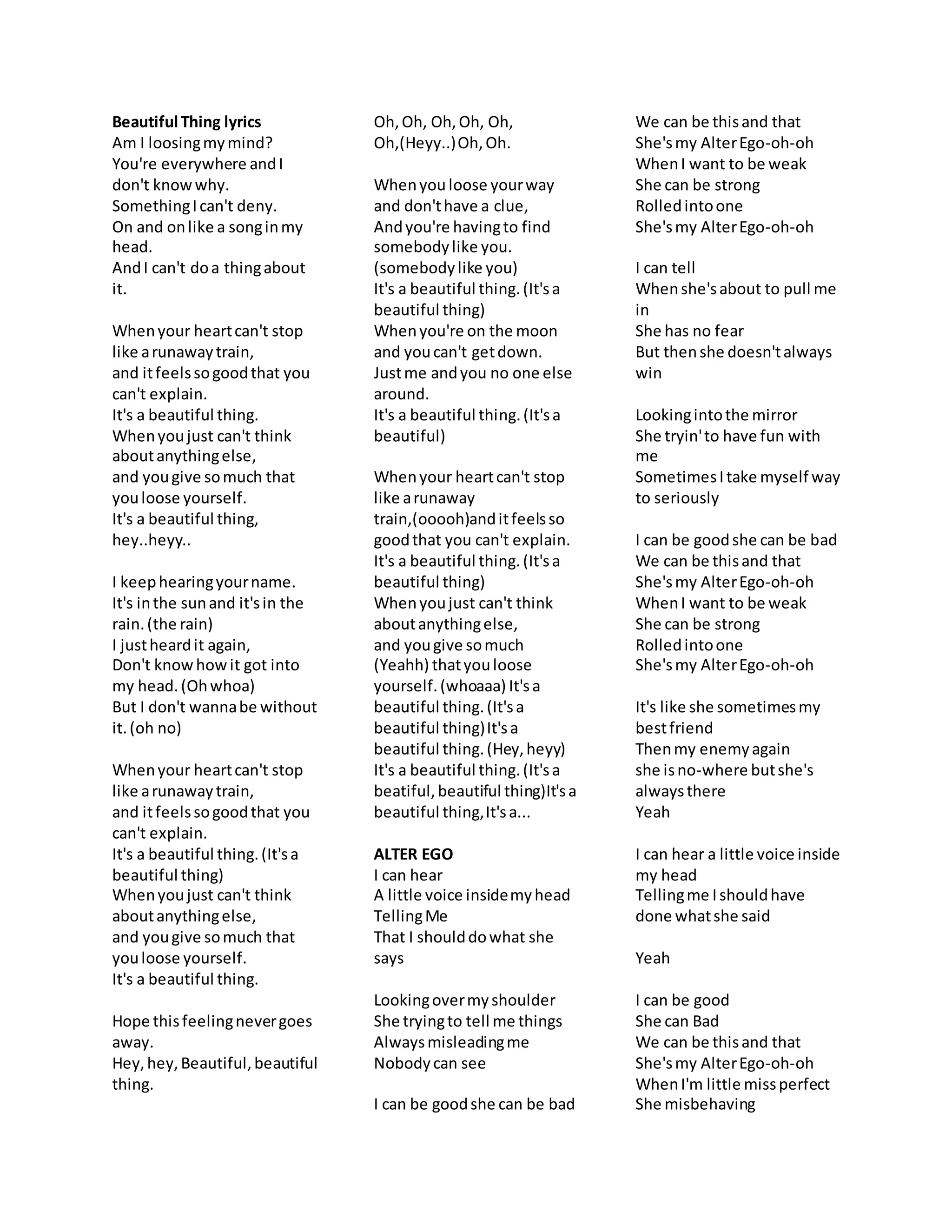 Beautiful thing lyrics | DOCX