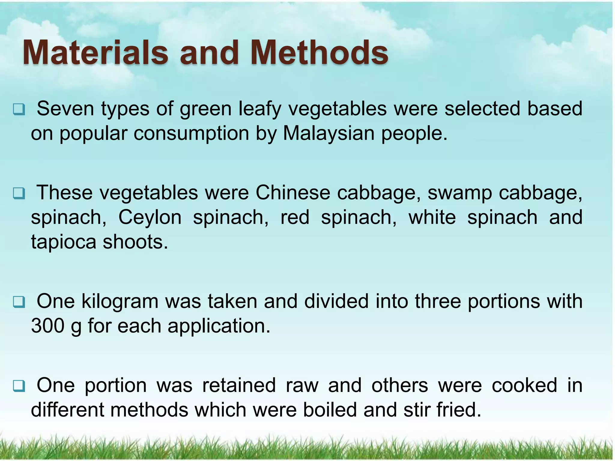 Carotenoids retention in leafy vegetables based on cooking methods | PPT