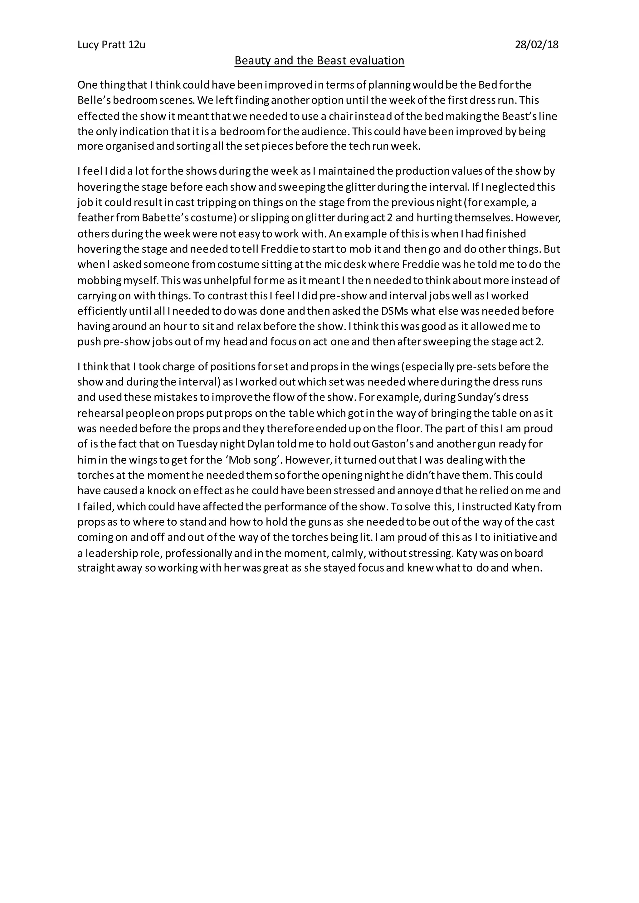 Beauty and the beast evaluation | DOCX | Theater Venues | Attractions