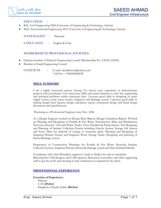 Saeed Ahmad Infrastucture Engineer Utilities | PDF