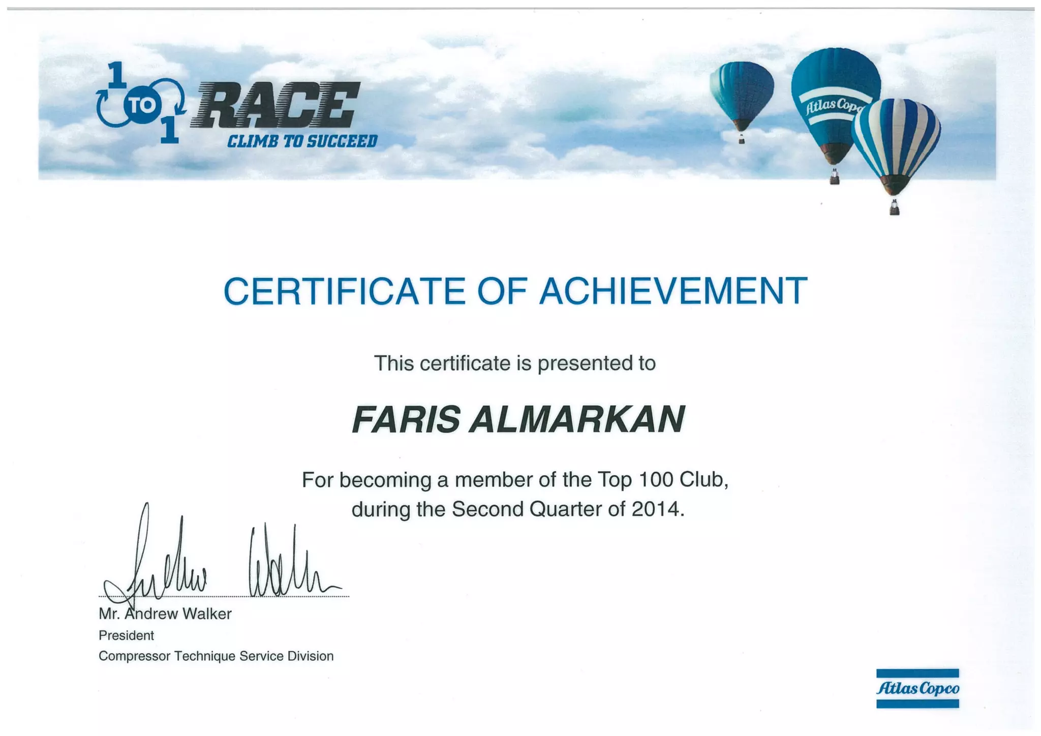 Certificate of Achievement 100 clup | PDF