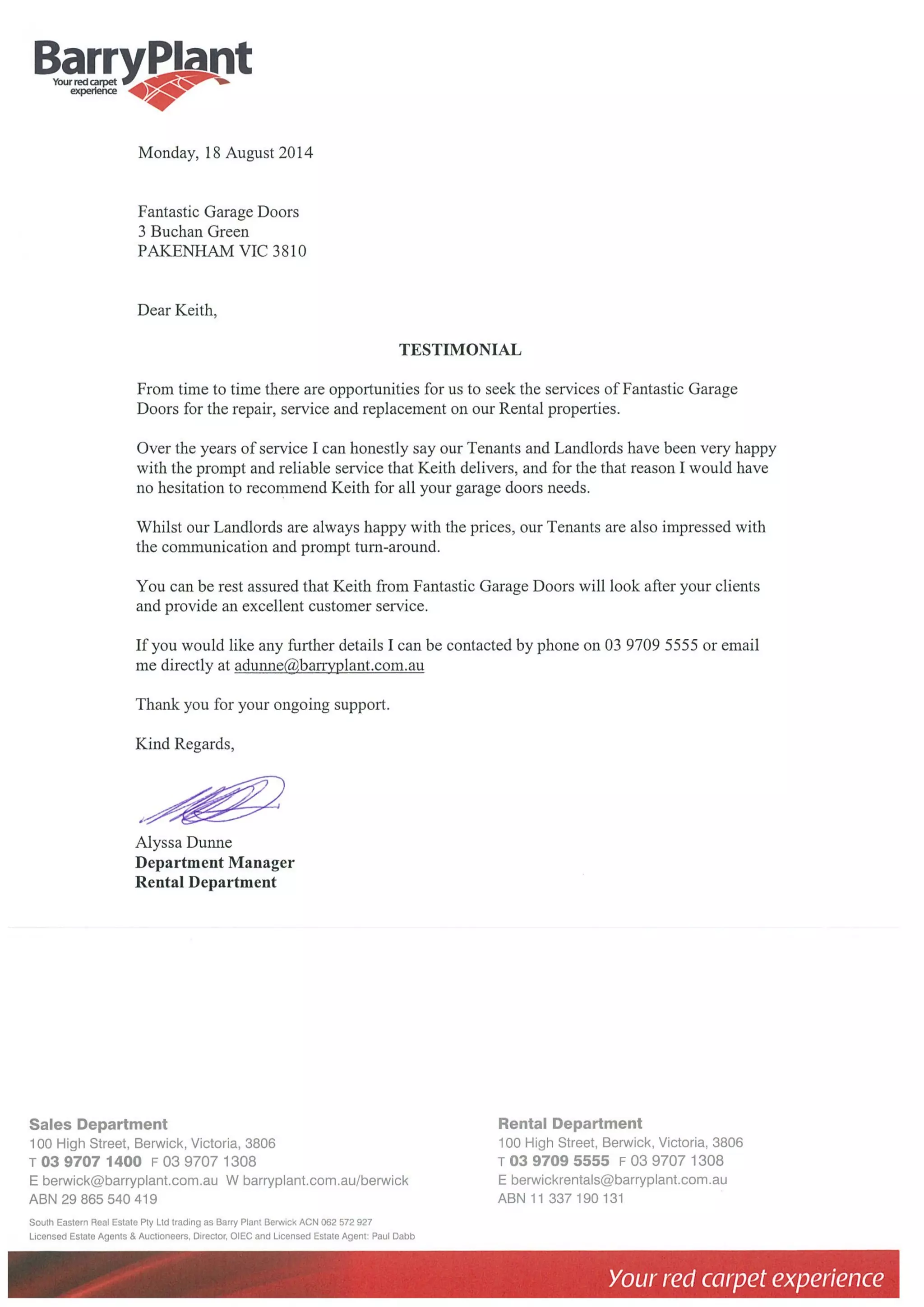 Alyssa Dunne barry plant berwick | PDF