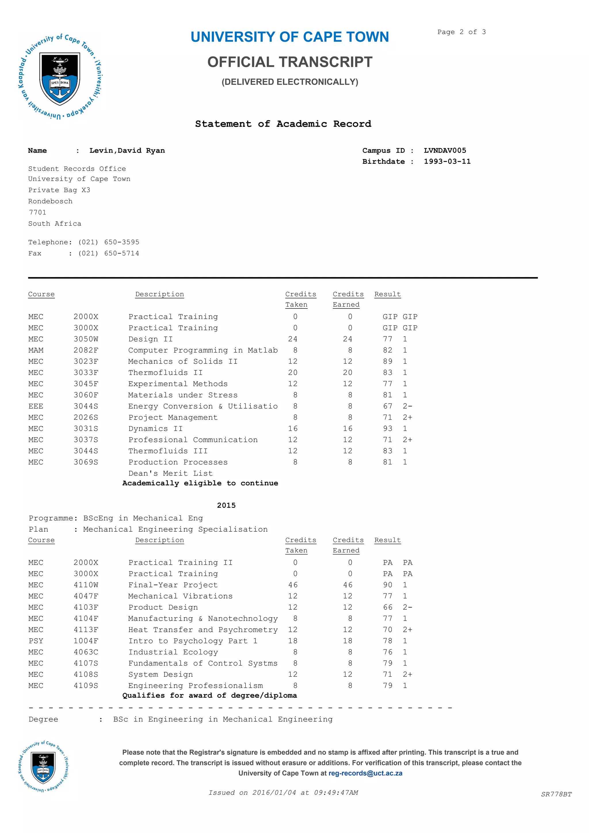 Official Transcript | PDF