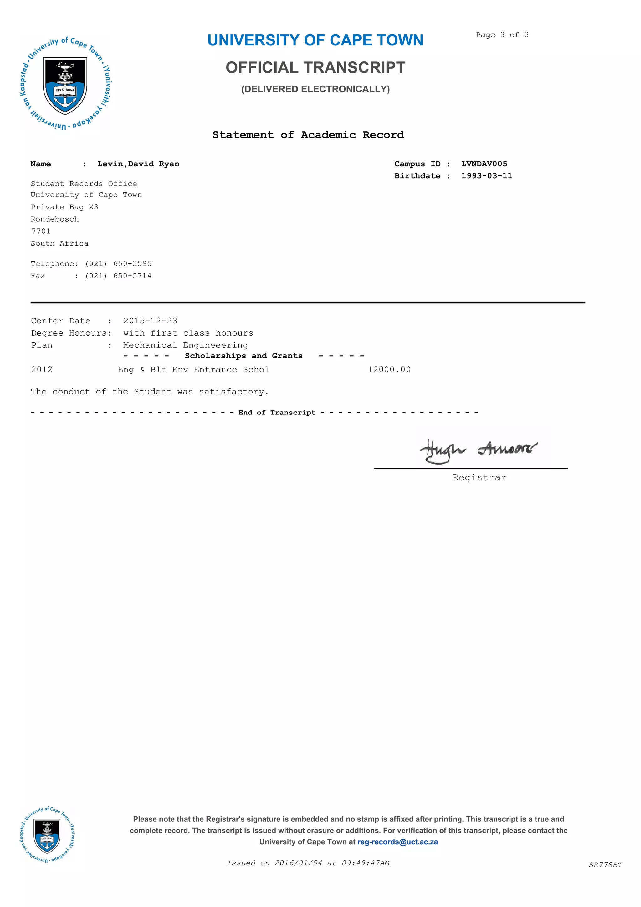 Official Transcript | PDF