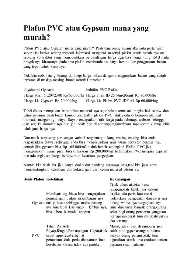 Beberapa kelebihan dan kekurangan plafon pvc | PDF