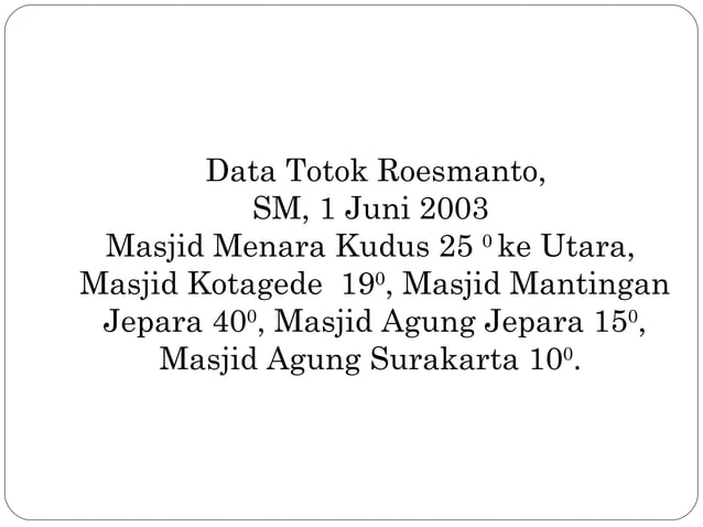Beberapa metode pengukuran arah kiblat dan plus minusnya | PPT
