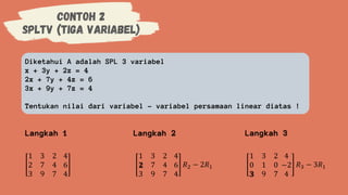 Beberapa Metode Penyelesaian Sistem Persamaan Linear | PPTX