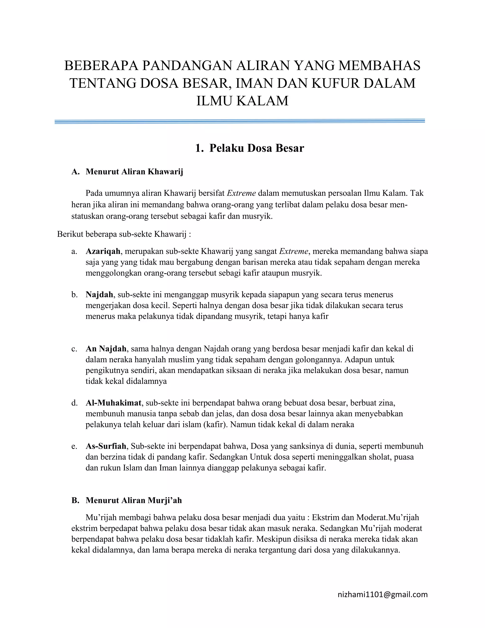 Beberapa pandangan aliran yang membahas tentang dosa besar | PDF