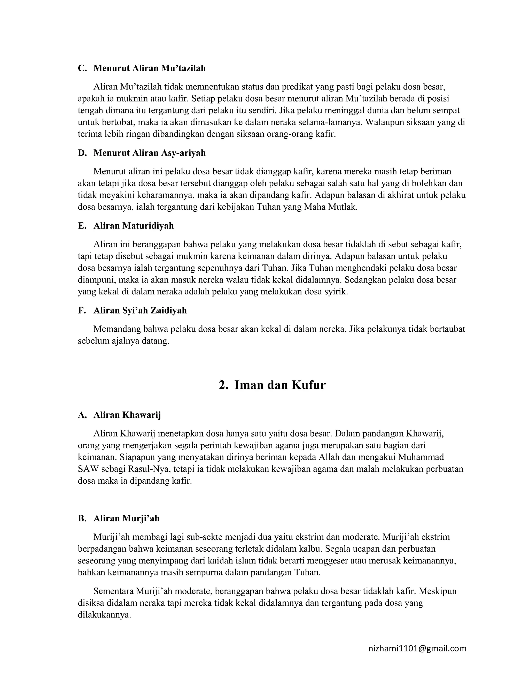 Beberapa pandangan aliran yang membahas tentang dosa besar | PDF