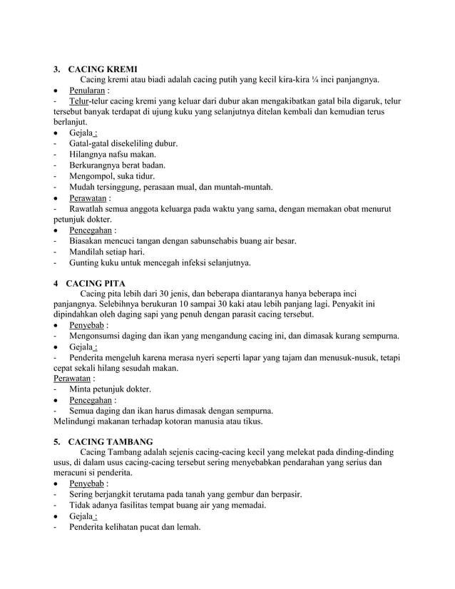 Beberapa penyakit yang disebabkan oleh cacing | PDF