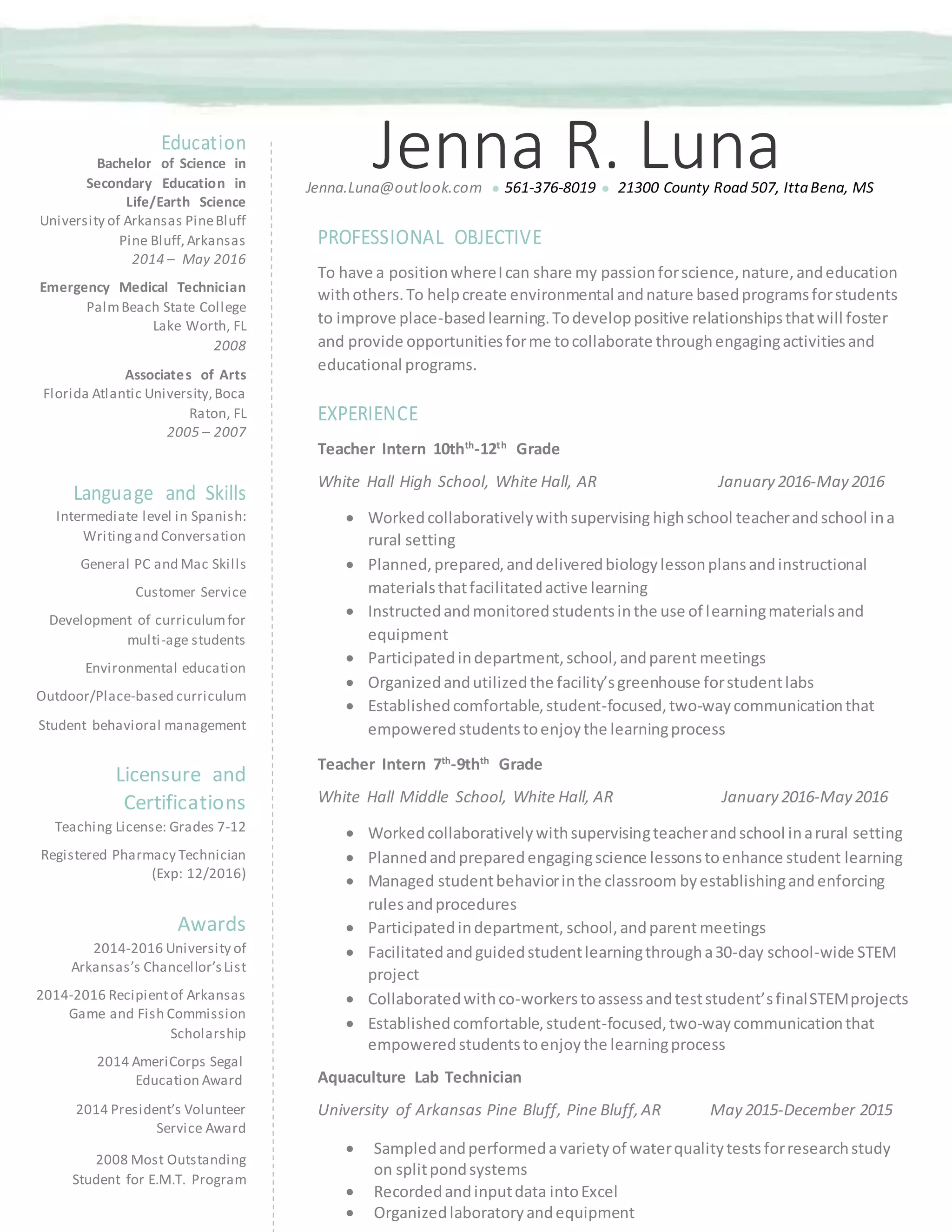 Teaching Resume_Luna_Jenna | DOCX