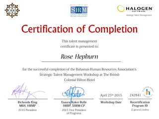 BHRA April 2015 Workshop - Digital Workshop Certificate | PDF