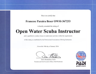 Francesc Paraira Beser - PADI OWSI #367233 | PDF