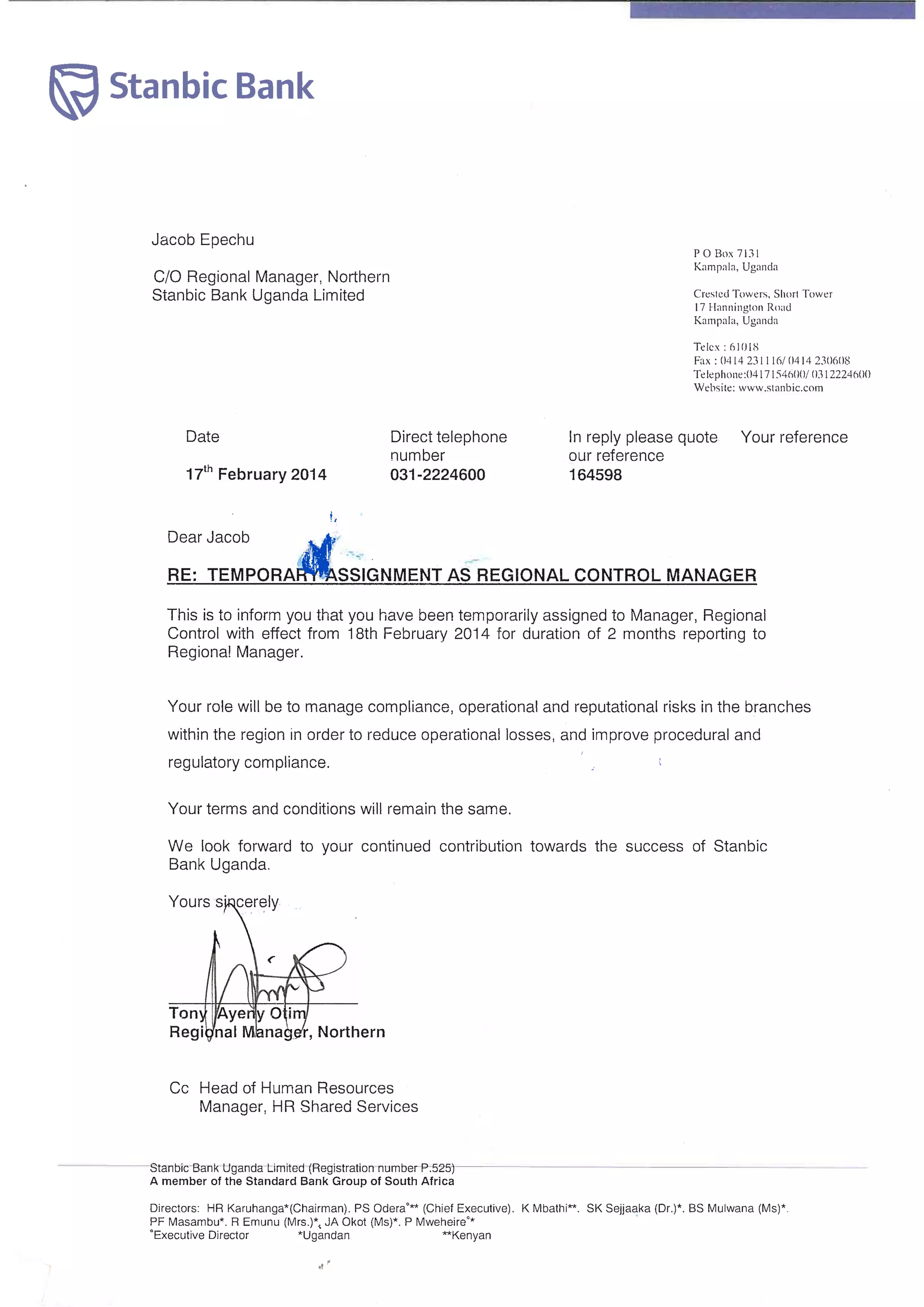 Regional Control Acting letter | PDF