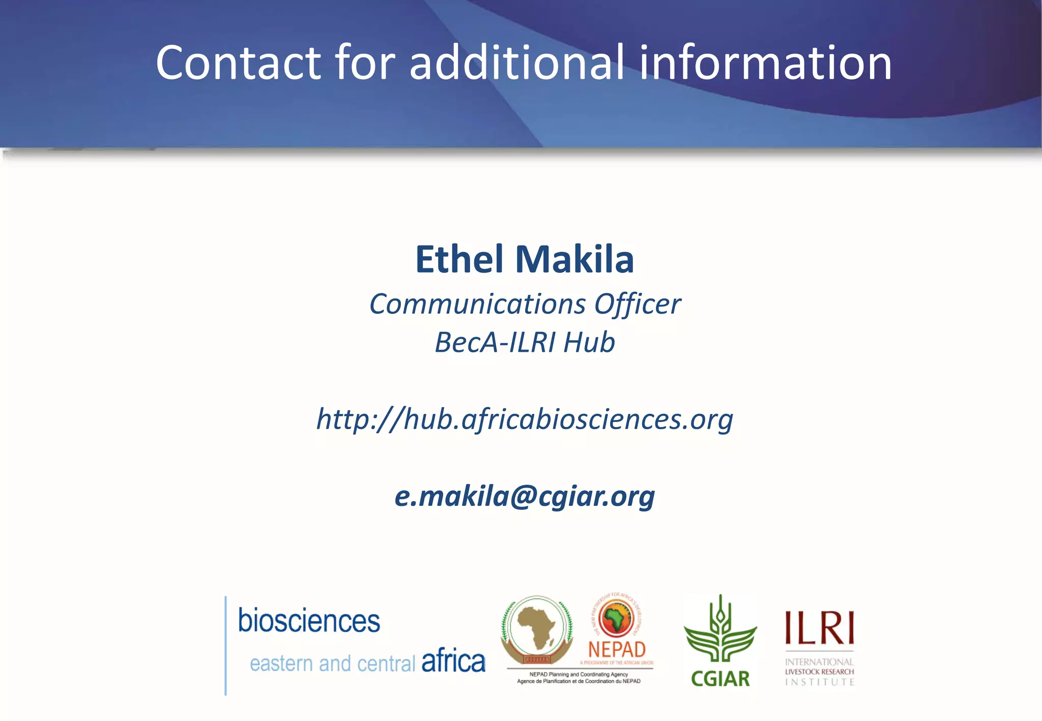 BecA-ILRI Hub: Building bioscience technology platforms for Africa’s ...