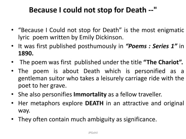 Module-3 American Poetry "Because I Could not Stop for Death By Emily ...